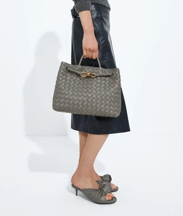 Bottega Veneta Intrecciato Leather Andiamo Top Handle Bag - Basalt