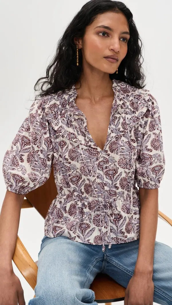 Ulla Johnson Elvie Short Sleeve Cotton Top - Meadow