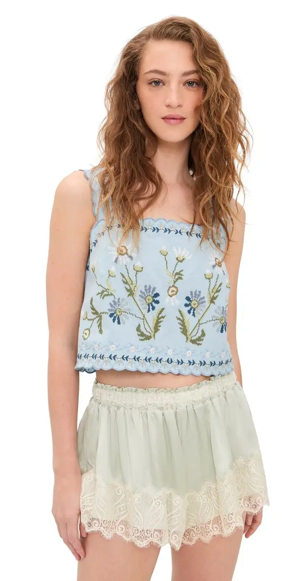 Sea Audra Embroidery Tank Top - Blue