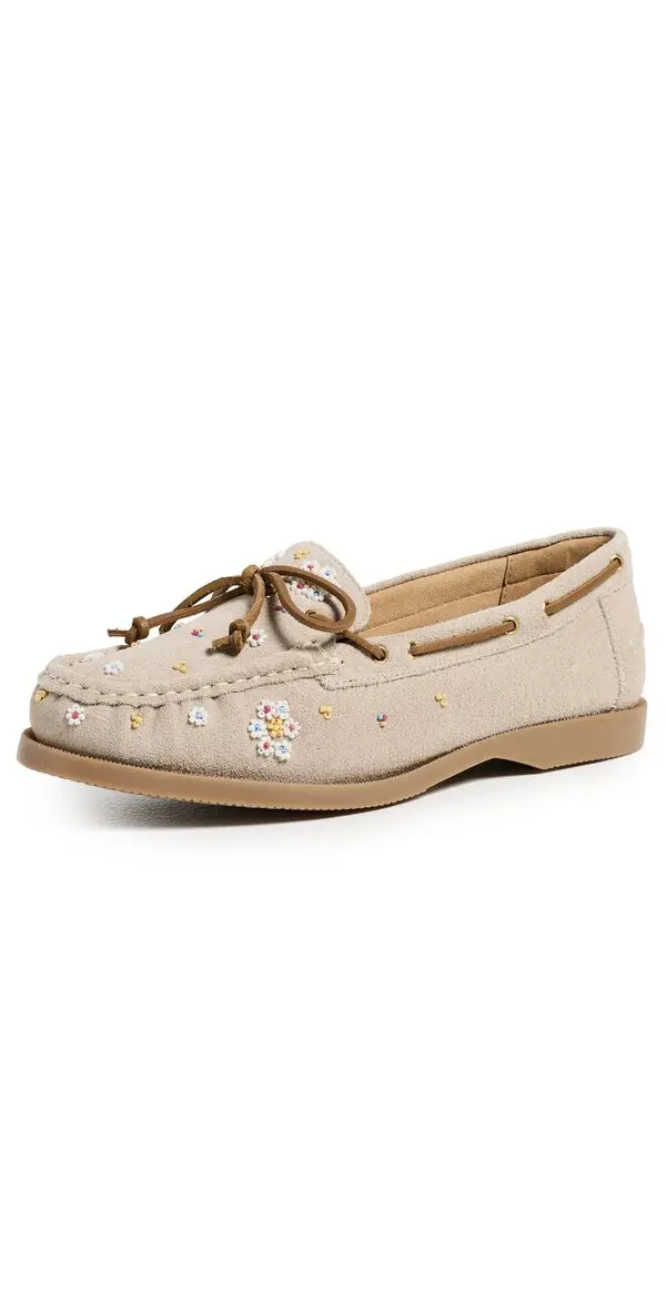 Free People Sandy Seed Bead Boat Shoes - Oyster Cove Suede