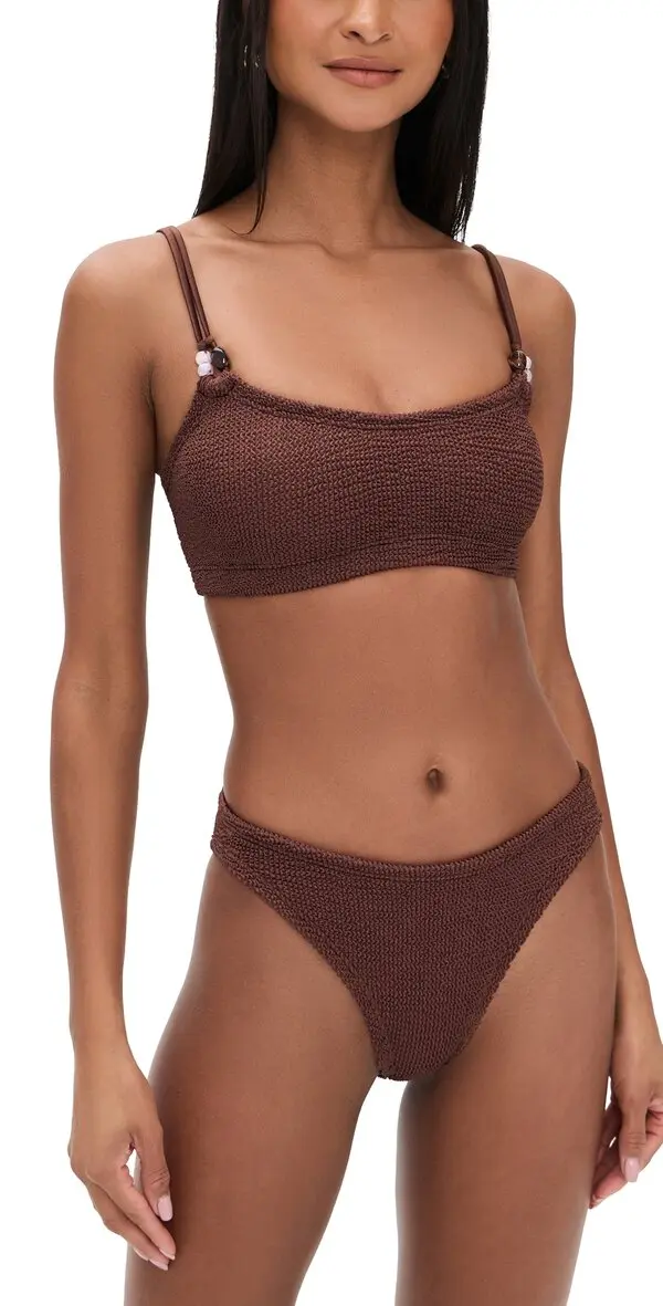 Hunza G Cassie Beaded Bikini Set - Metallic Chocolate