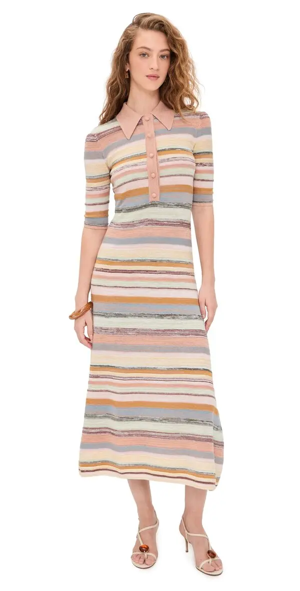 Zimmermann Luna Striped Polo Midi Dress