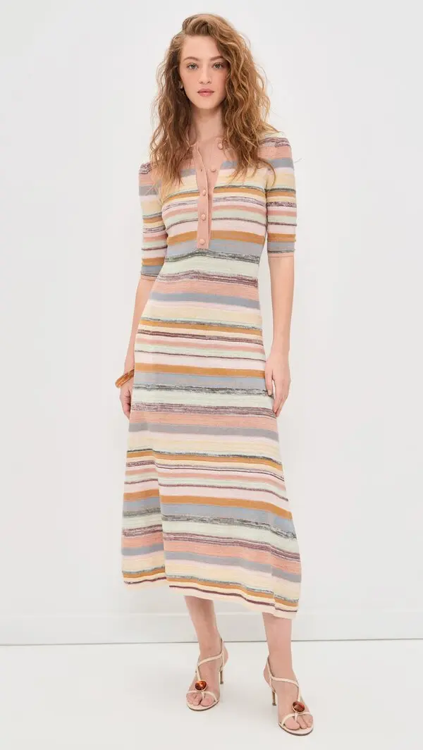 Zimmermann Luna Striped Polo Midi Dress
