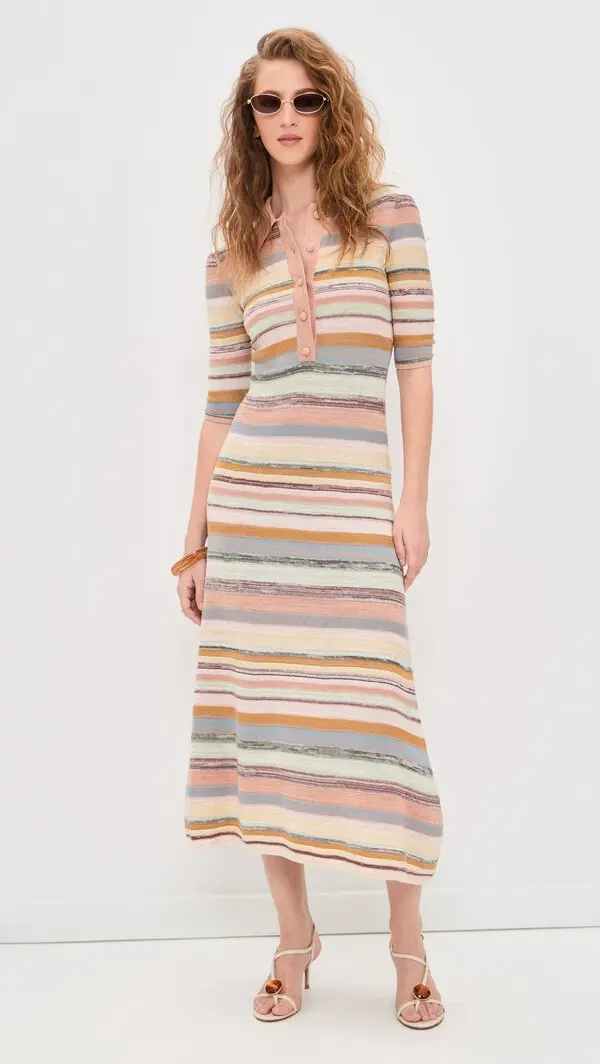 Zimmermann Luna Striped Polo Midi Dress
