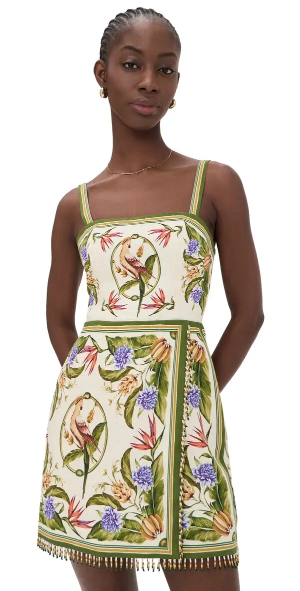 Farm Rio Sleeveless Mini Dress - Tropical Scarf Sand
