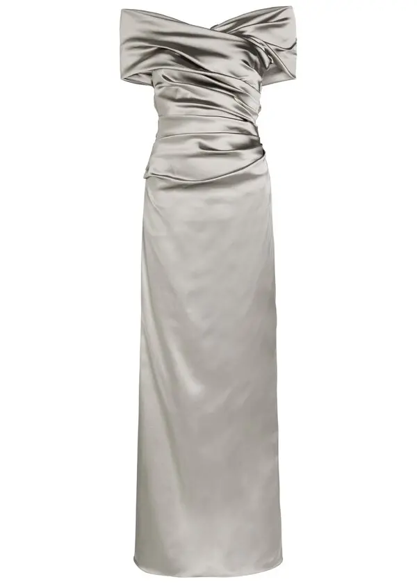 Talbot Runhof Gathered Satin Gown - Grey