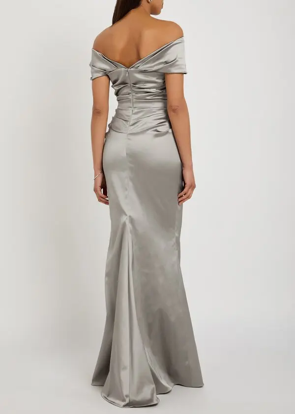 Talbot Runhof Gathered Satin Gown - Grey