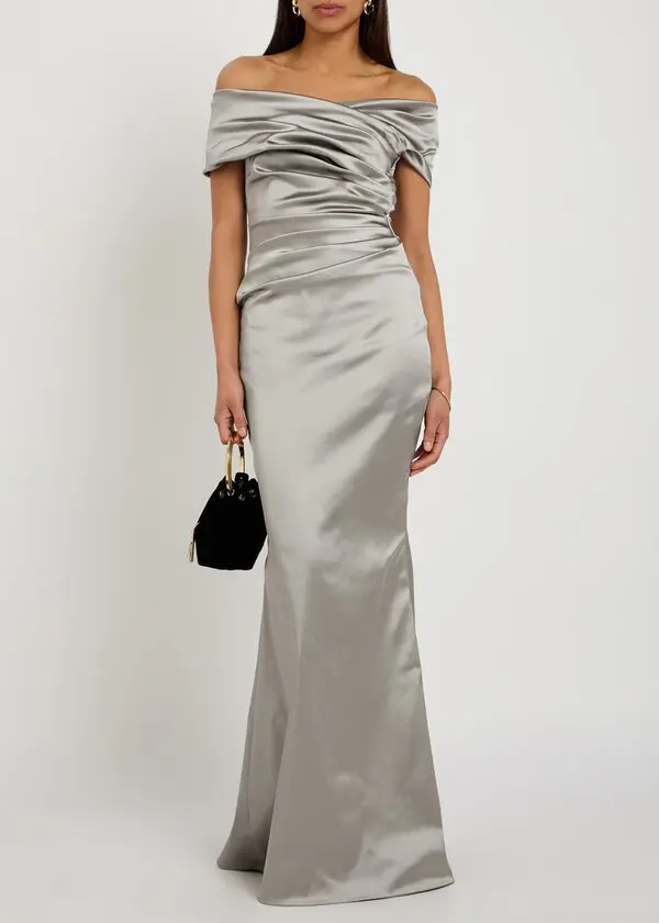 Talbot Runhof Gathered Satin Gown - Grey