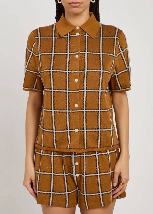 Guest In Residence Picnic Plaid Silk And Linen-blend Shirt - Brown