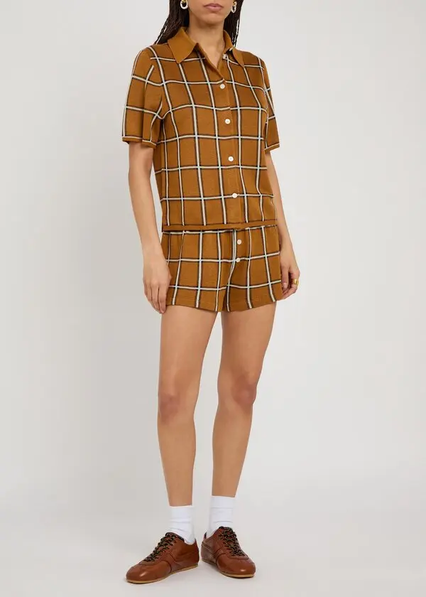 Guest In Residence Picnic Plaid Silk And Linen-blend Shirt - Brown