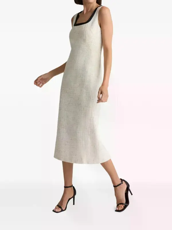 St. John Tweed Square-neck Midi Dress - Neutrals