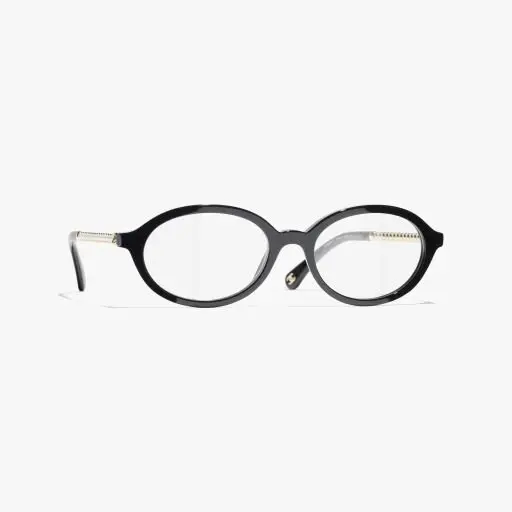 Chanel Oval Eyeglasses With Imitation Pearls - Black