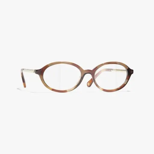 Chanel Oval Eyeglasses With Imitation Pearls - Caramel Havana
