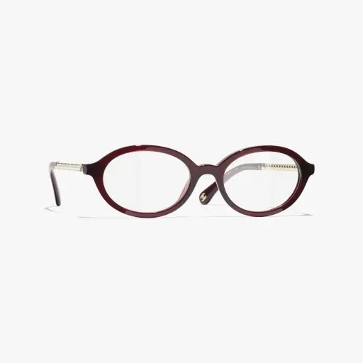 Chanel Oval Eyeglasses With Imitation Pearls - Dark Red