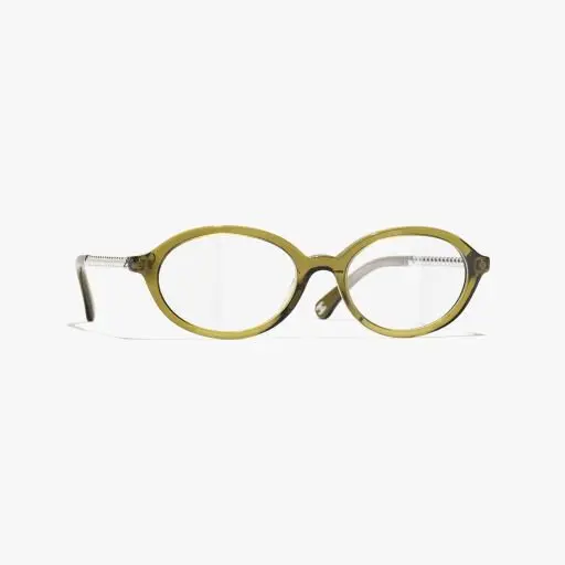 Chanel Oval Eyeglasses With Imitation Pearls - Olive