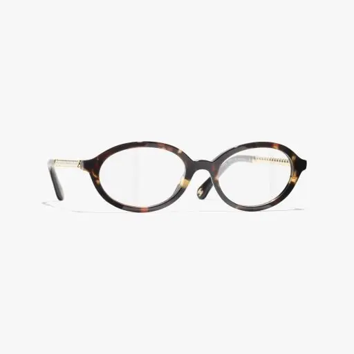 Chanel Oval Eyeglasses With Imitation Pearls - Tortoise Tweed