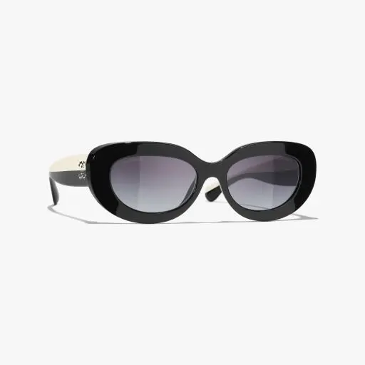 Chanel Acetate Oval Frame Sunglasses - Black