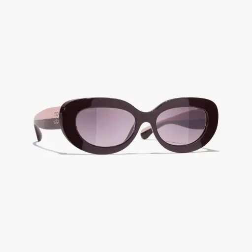 Chanel Acetate Oval Frame Sunglasses - Burgundy