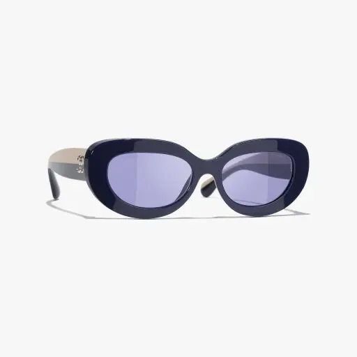 Chanel Acetate Oval Frame Sunglasses - Dark Blue