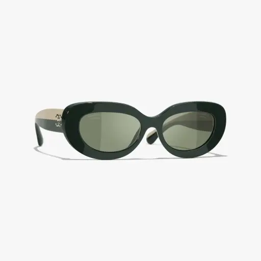 Chanel Acetate Oval Frame Sunglasses - Dark Green