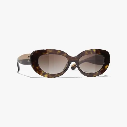 Chanel Acetate Oval Frame Sunglasses - Dark Tortoise