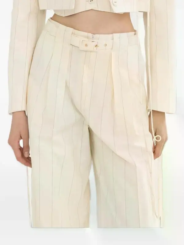 NISSA Striped Wide-leg Trousers With Belt - Neutrals