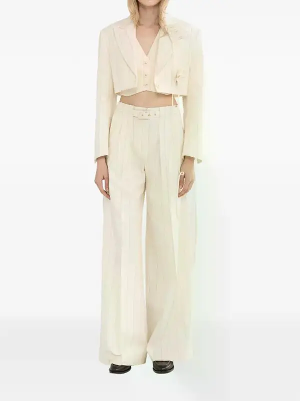 NISSA Striped Wide-leg Trousers With Belt - Neutrals