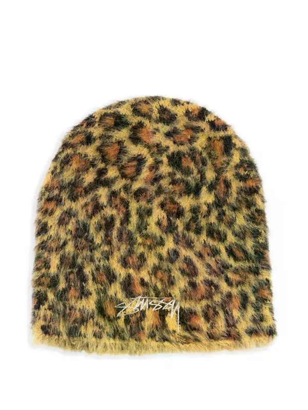 StÜssy Leopard Print Beanie - Brown