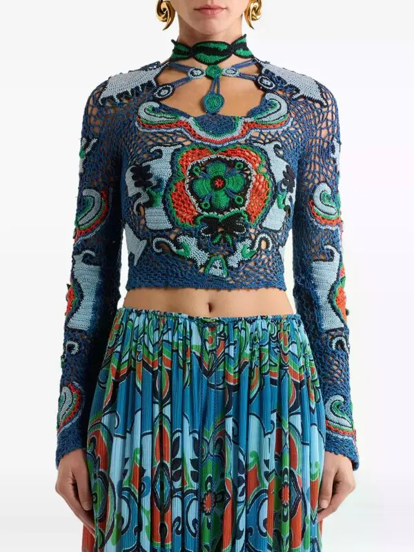 Etro Cropped Cotton Sweater With Floral Motif