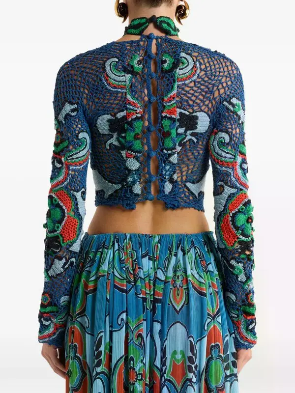 Etro Cropped Cotton Sweater With Floral Motif