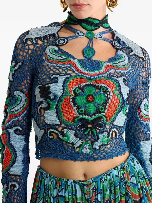 Etro Cropped Cotton Sweater With Floral Motif