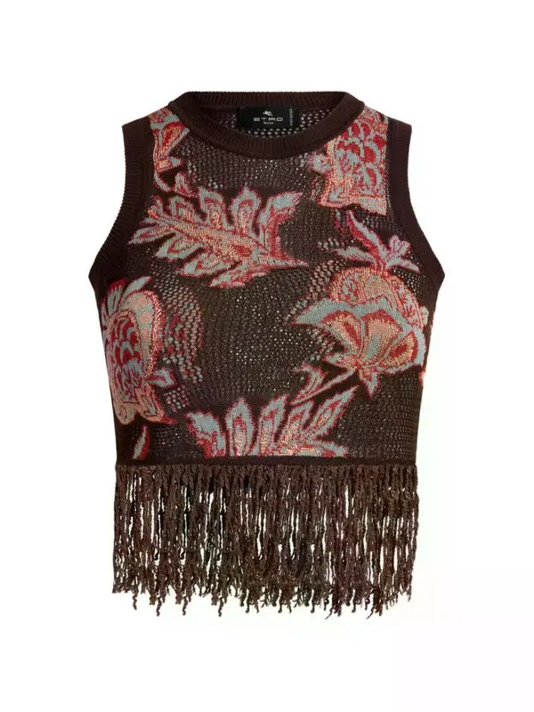 Etro Jacquard Crop Top With Fringing