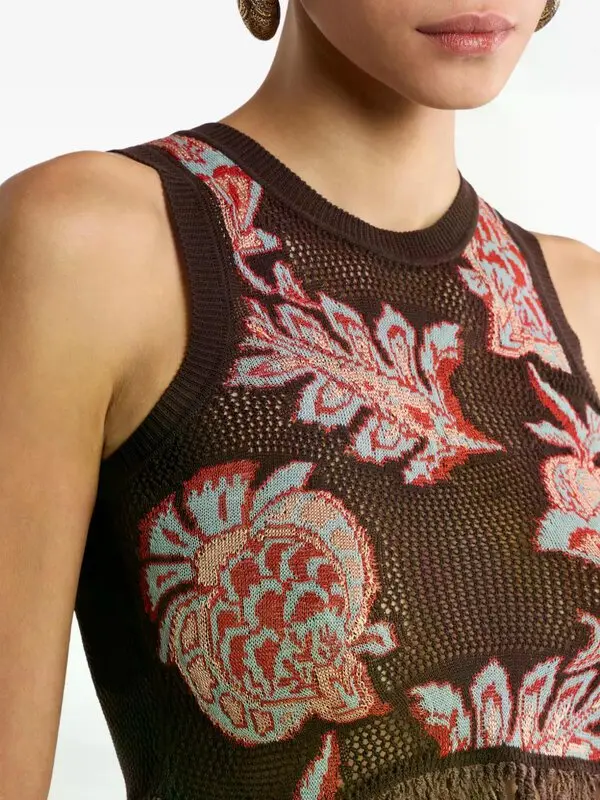 Etro Jacquard Crop Top With Fringing