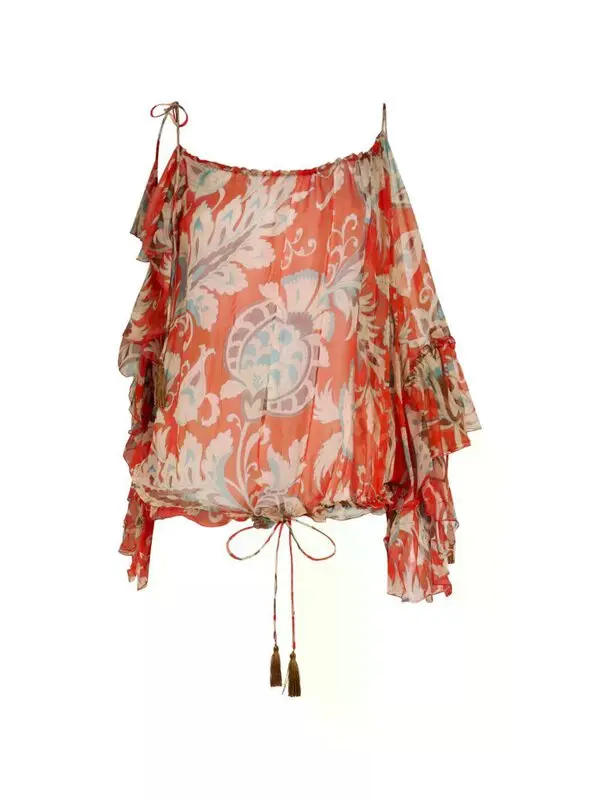 Etro One-sleeved Silk Top With Floral Print - Red