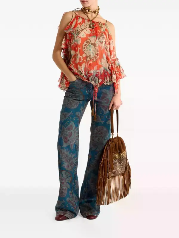 Etro One-sleeved Silk Top With Floral Print - Red