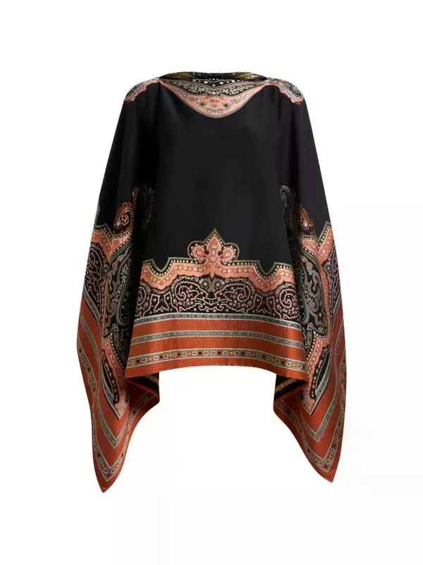 Etro Silk-blend Poncho Top With Fil-coupé Embroidery