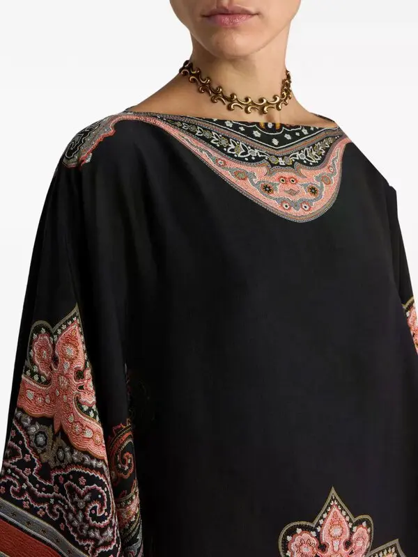 Etro Silk-blend Poncho Top With Fil-coupé Embroidery