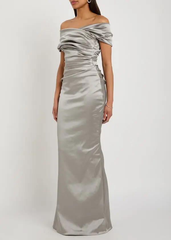 Talbot Runhof Gathered Satin Gown - Grey