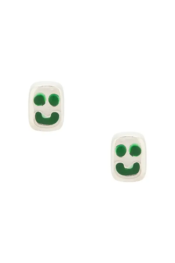 MAPLE Smiley Earrings - Silver 925 & Green Enamel