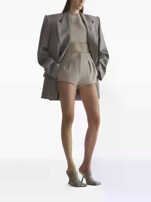MUGLER Pleated High-waist Shorts - Neutrals