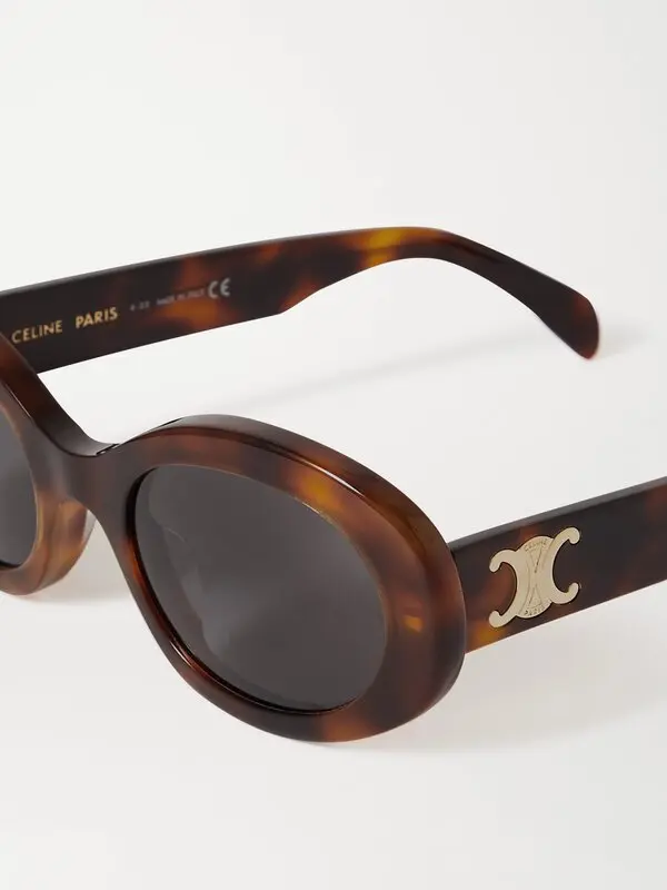 Celine Triomphe Oval-frame Sunglasses - Tortoiseshell