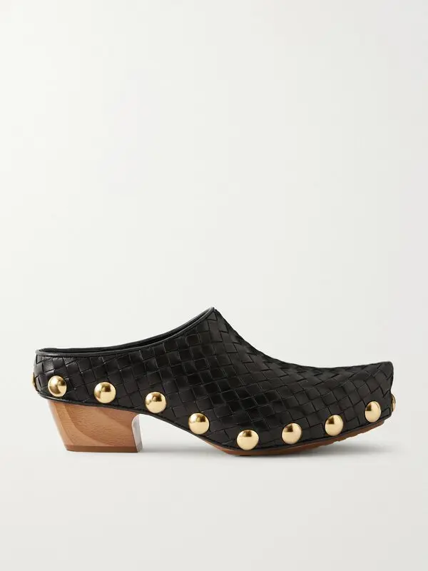 Bottega Veneta Gondola Studded Intrecciato Leather Clogs - Black