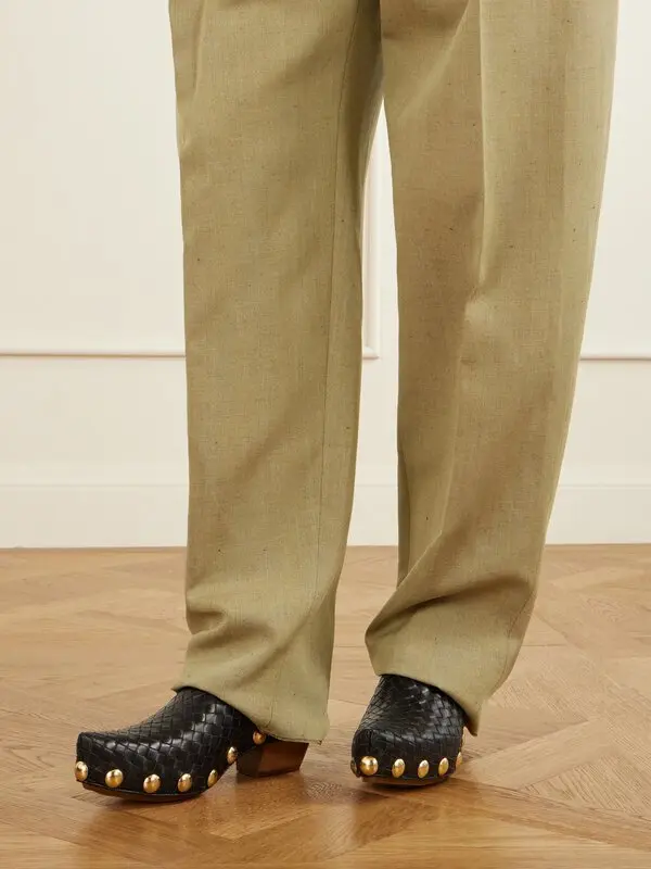 Bottega Veneta Gondola Studded Intrecciato Leather Clogs - Black