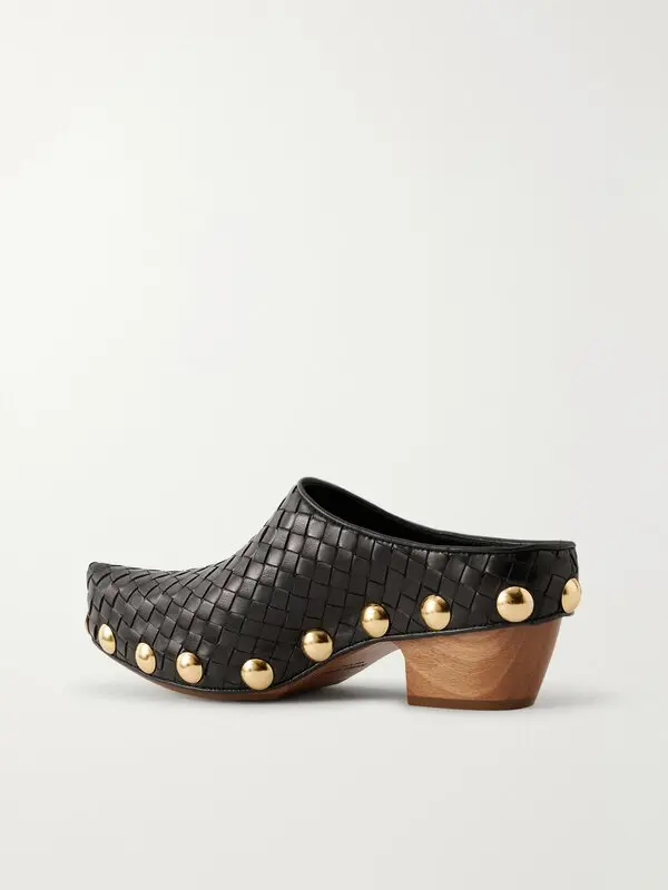Bottega Veneta Gondola Studded Intrecciato Leather Clogs - Black