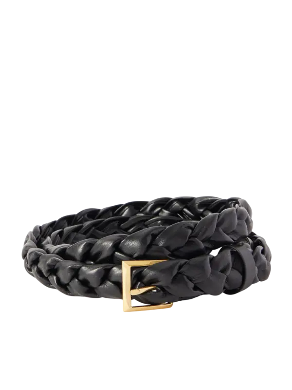 Bottega Veneta Solo Intrecciato Leather Belt - Black