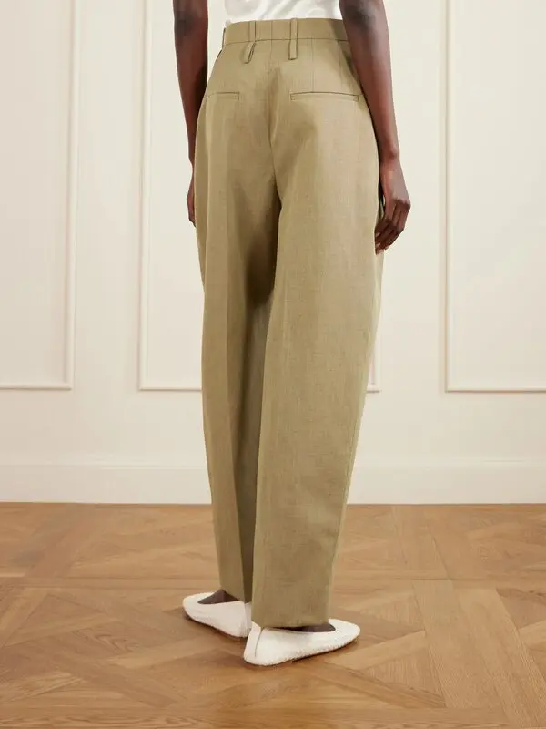 Bottega Veneta Cropped Pleated Woven Tapered Pants - Green