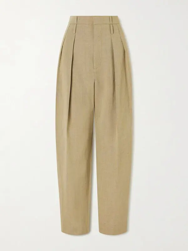 Bottega Veneta Cropped Pleated Woven Tapered Pants - Green