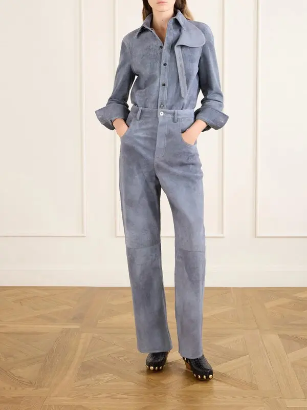 Bottega Veneta Suede Straight-leg Pants - Blue