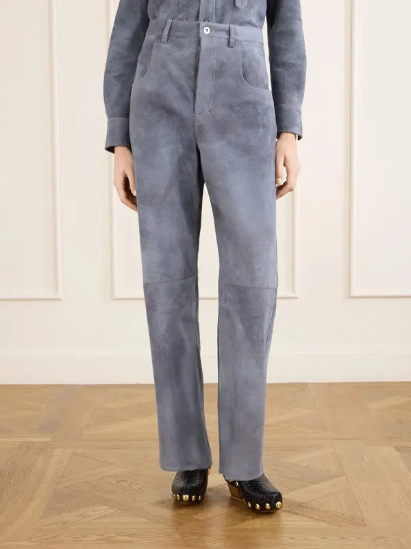 Bottega Veneta Suede Straight-leg Pants - Blue