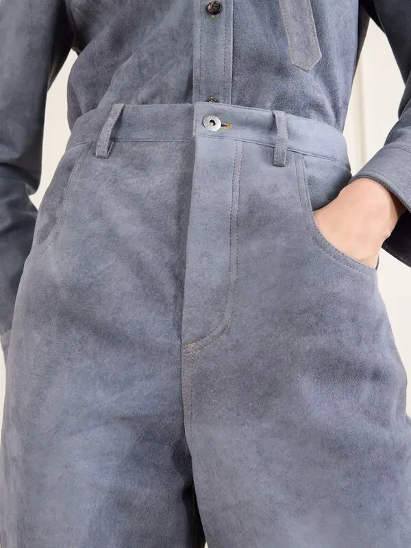 Bottega Veneta Suede Straight-leg Pants - Blue